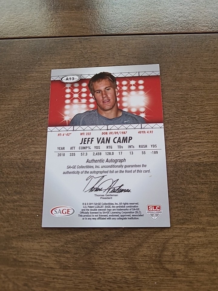 Nice 2011 Sage Hit Jeff Van Camp Rookie Auto | eBay