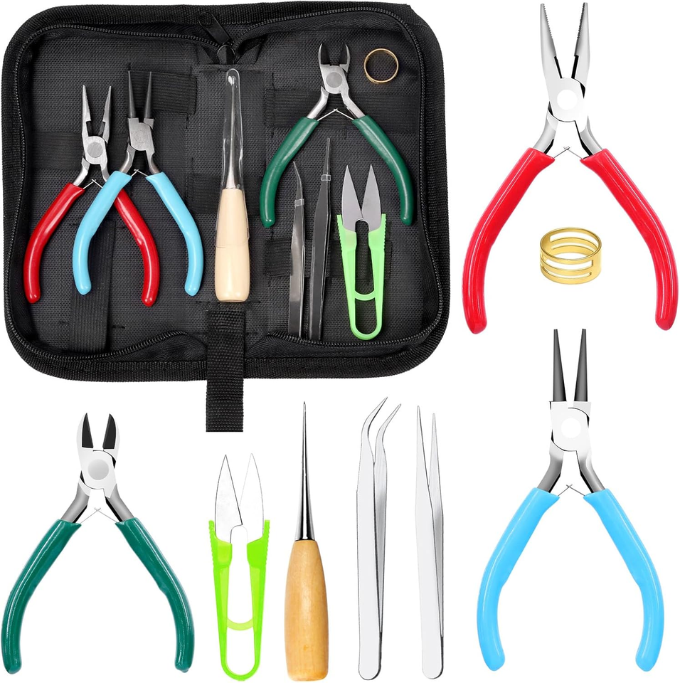 5Pcs Jewelry Pliers Set Includes Long Nose Pliers, Diagonal Wire Cutter ...