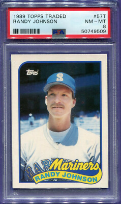 1989 Topps Traded 57T Randy Johnson Baseball Rookie Card Mariners PSA 8 ...