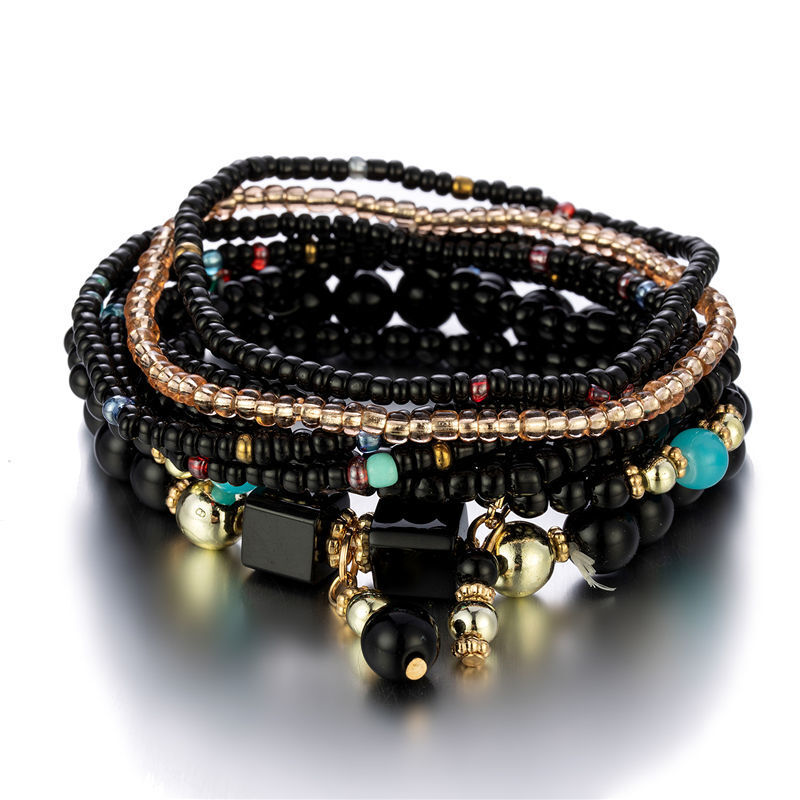 Stack Layering Beads Wrap Bracelet W/ Charms Bohemian Stretch Multi ...