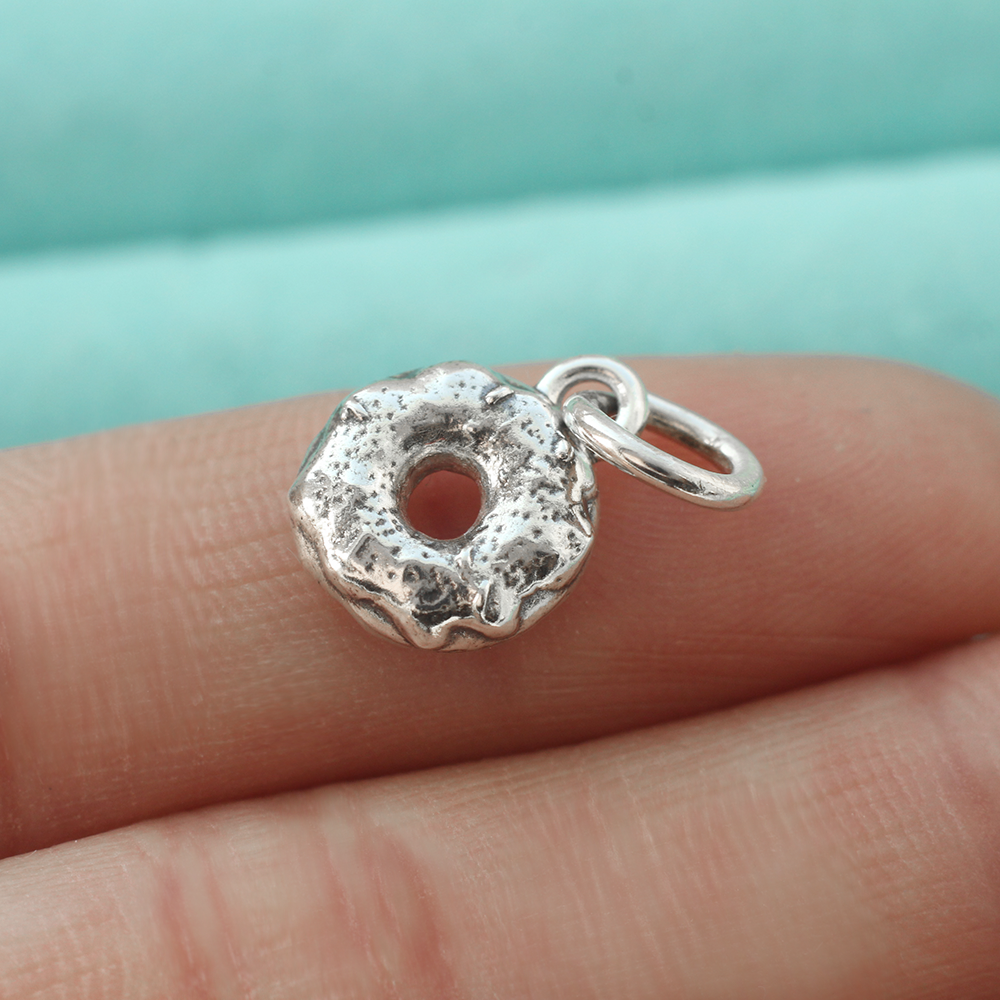 Solid 925 Sterling Silver Donut Charm Pendant 3D Food For Necklace ...