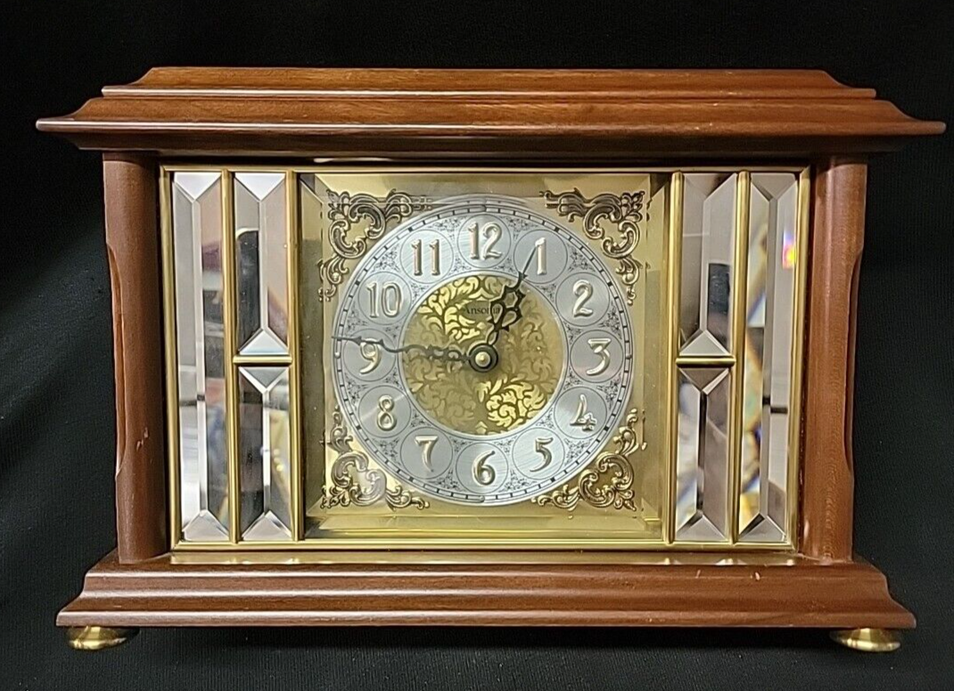 Vintage Ansonia Gold Medallion Solid Oak Mantel Clock Model L345 Glass ...