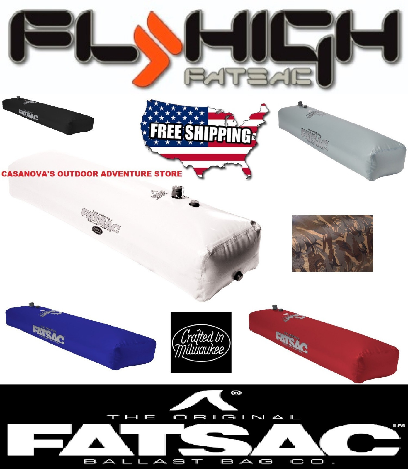 FATSAC TUBE SAC 370 LBS BOAT BALLAST BAG FLY HIGH WAKEBOARD WAKESURF ...