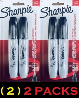 2x Sharpie Broad Larges Quick Dry CHISEL POINT Permanent Markers Black ...
