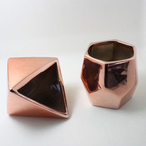 Rose Gold Glazed Planter Pot Plating Ceramic Plant Flower Gloss Garden ...