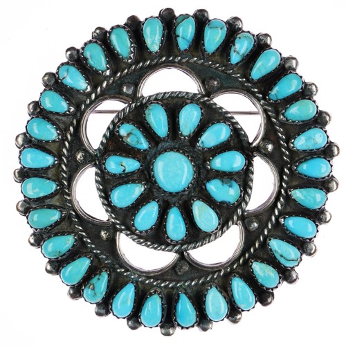 Vintage Large Zuni silver turquoise cluster pin c | eBay