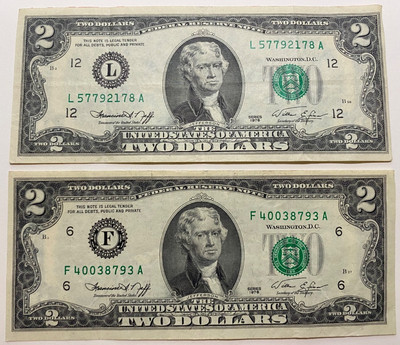 Rare $2 Two Dollar Bill's Series 1976 Miscut Off Center Error - (Two ...
