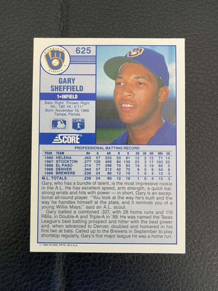 1989 Score Rookie Card Gary Sheffield RC Milwaukee Brewers #625 | eBay