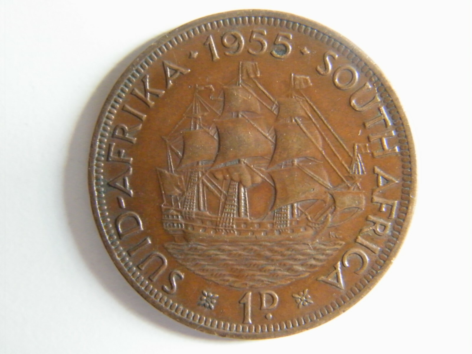 Moneda Coin Sudafrica 1 penique 1955 Elizabeth Regina II | eBay