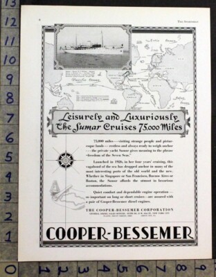 1931 COOPER-BESSEMER SUMAR YACHT BOAT SHIP NAUTICAL CRUISE INSERT PHOTO ...