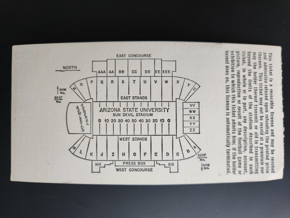 1971 Fiesta Bowl ticket stub, First Ever Fiesta Bowl, ASU beats FSU 45 ...