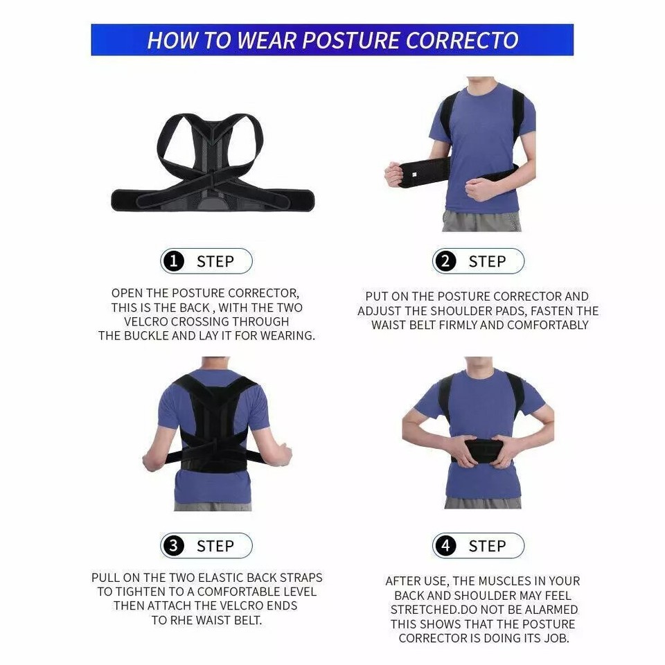 Posture Corrector Full Back Brace Neoprene Men Women Spine Waist ...