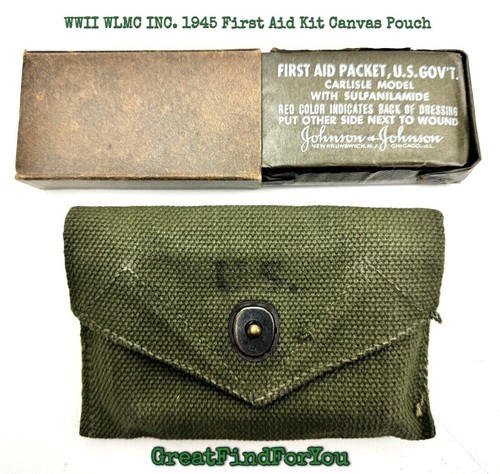WWII Era WLMC INC 1945 First Aid Kit Canvas Pouch w/ J&J Dressing | eBay