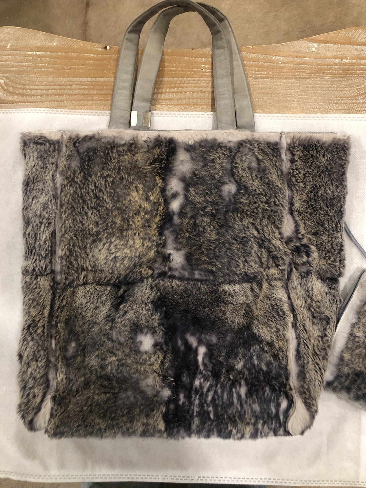 CHANEL Gray Genuine Rabbit Fur Tote Bag With Pouch | eBay