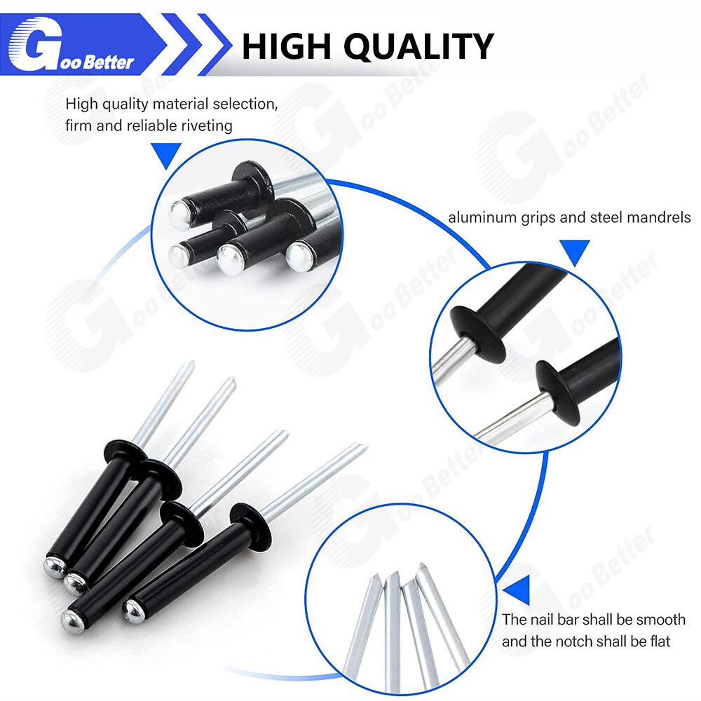 180 Pcs Aluminum Dome Head Blind Pop Rivet Assortment Set 6 Sizes 5/32 ...