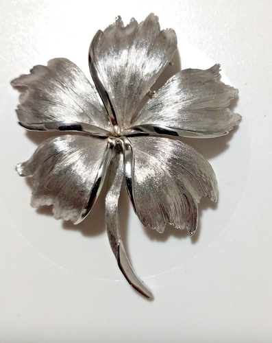 Crown Trifari Flower Brooch Brushed Silver Tone Signed Vintage | eBay