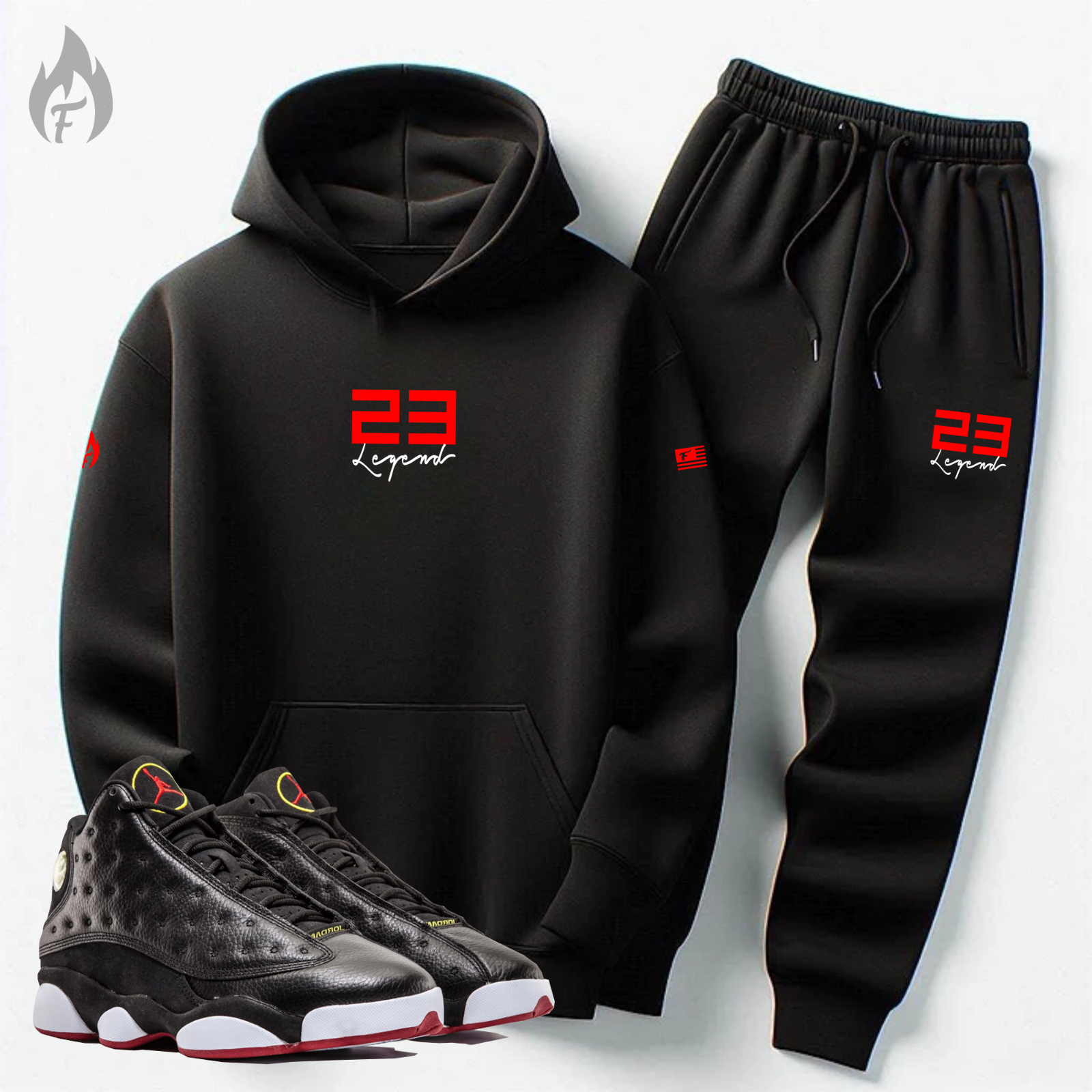 Men's Black Sweatsuit 2-Piece Set | Hoodie & Joggers to Match Jordan 13 ...