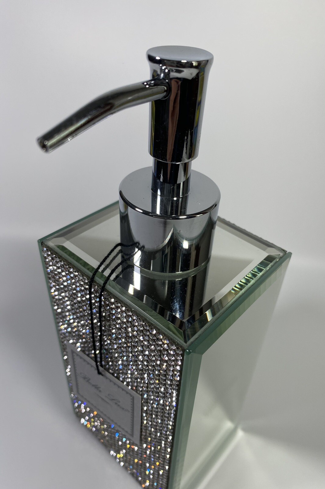 BELLA LUX NEW!!! Soap Dispenser Pump Silver Rhinestone Mirror Glass ...