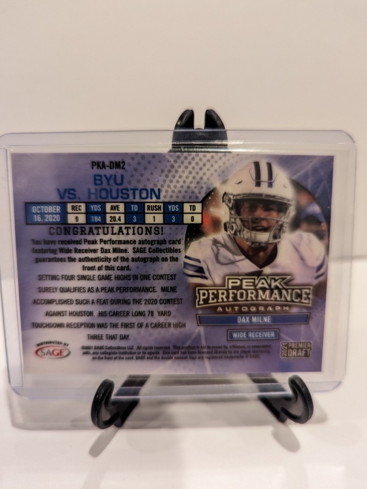 2021 Sage Premier Draft Peak Performance Red Dax Milne Auto RC BYU ...