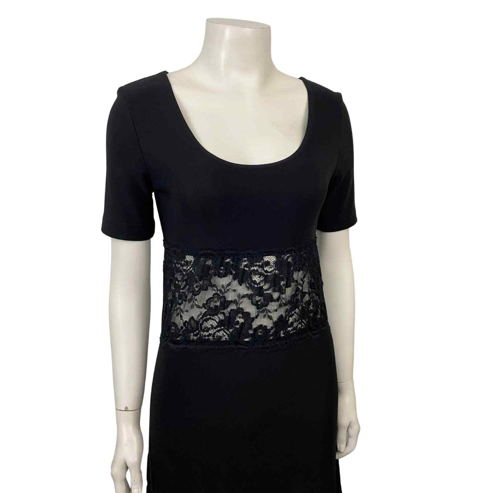 1990s Black Gothic Lace Midriff Mini Dress Scoop Neck… - Gem