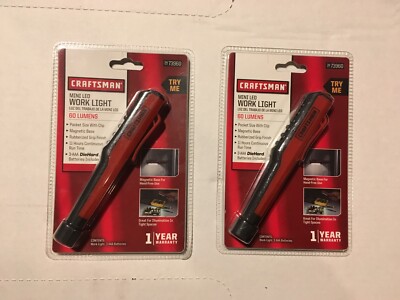 2 Craftsman Mini LED Work Light Magnetic Base 60 Lumens Pocket Size ...