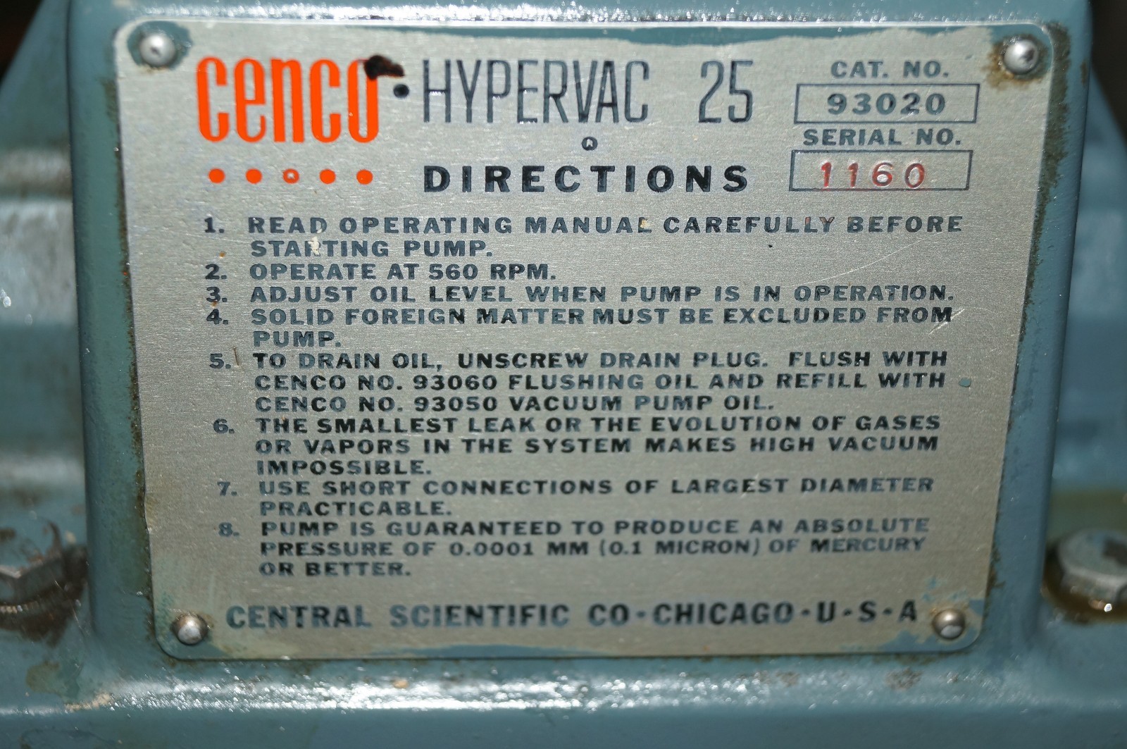 Central Scientific Co Cenco Hypervac 25 vacuum pump 93020 | eBay