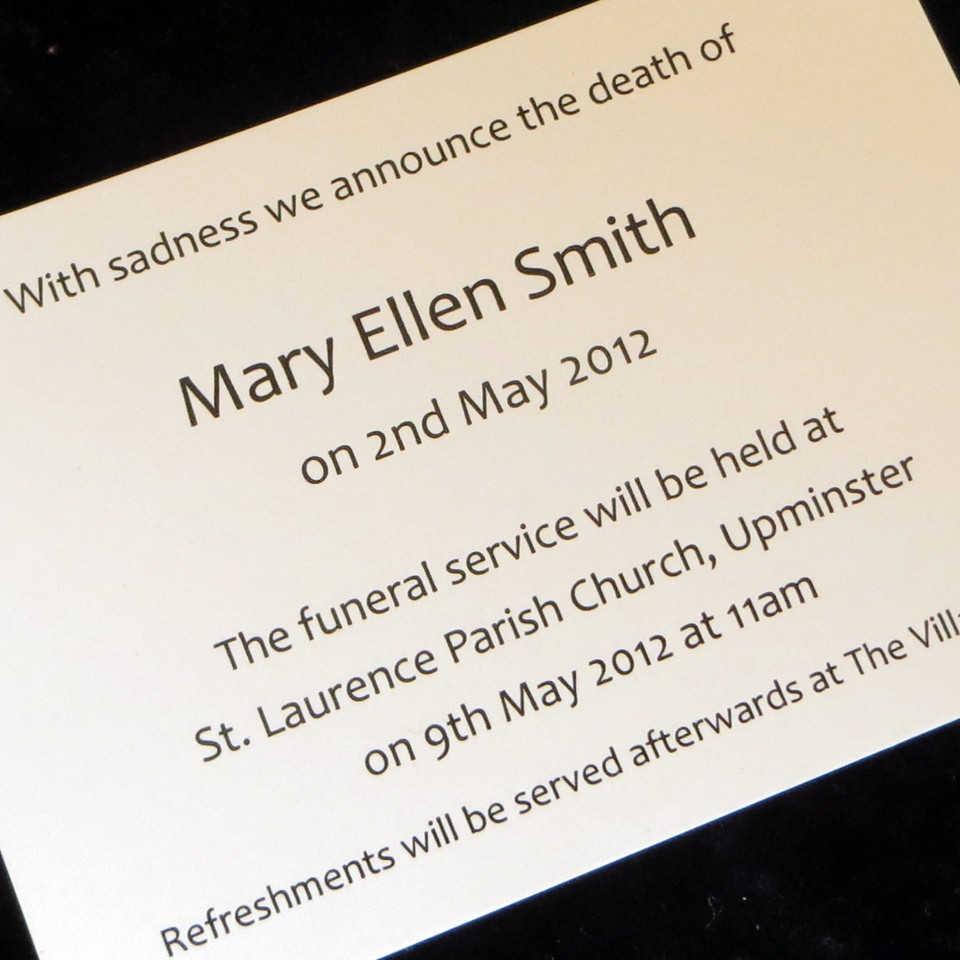 Personalised Funeral Announcement Bereavement Notification Cards with ...