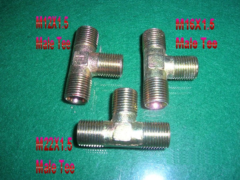 Metric Tee M12 M12X1.5 Male Fitting Adapter Plated Brass Brake Oil Fuel ...