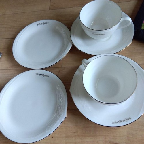 Yves Saint Laurent Tea Cup & Saucer White Silver grass Pattern plate ...