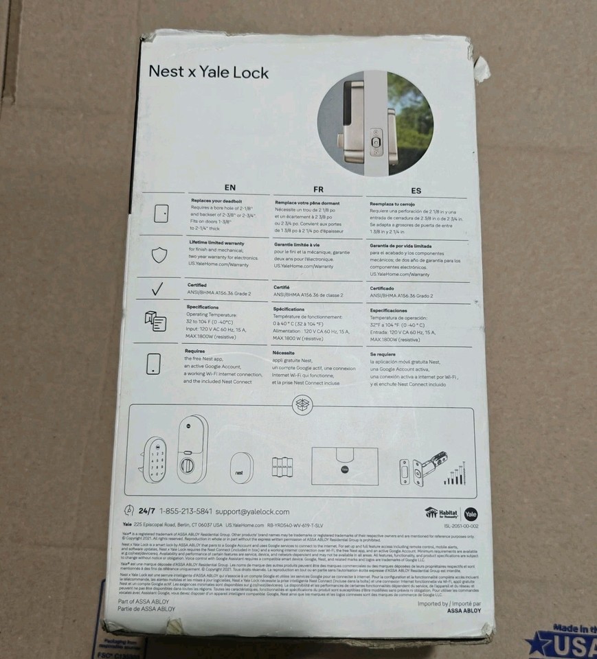 Google Nest x Yale Smart Lock Deadbolt Satin Nickel RB-YRD540-WV-619 ...