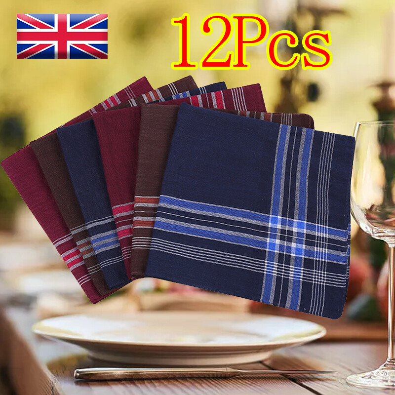 Men'S Handkerchiefs, 12 Pack Large Cotton Gents Hankies Set, Mens ...
