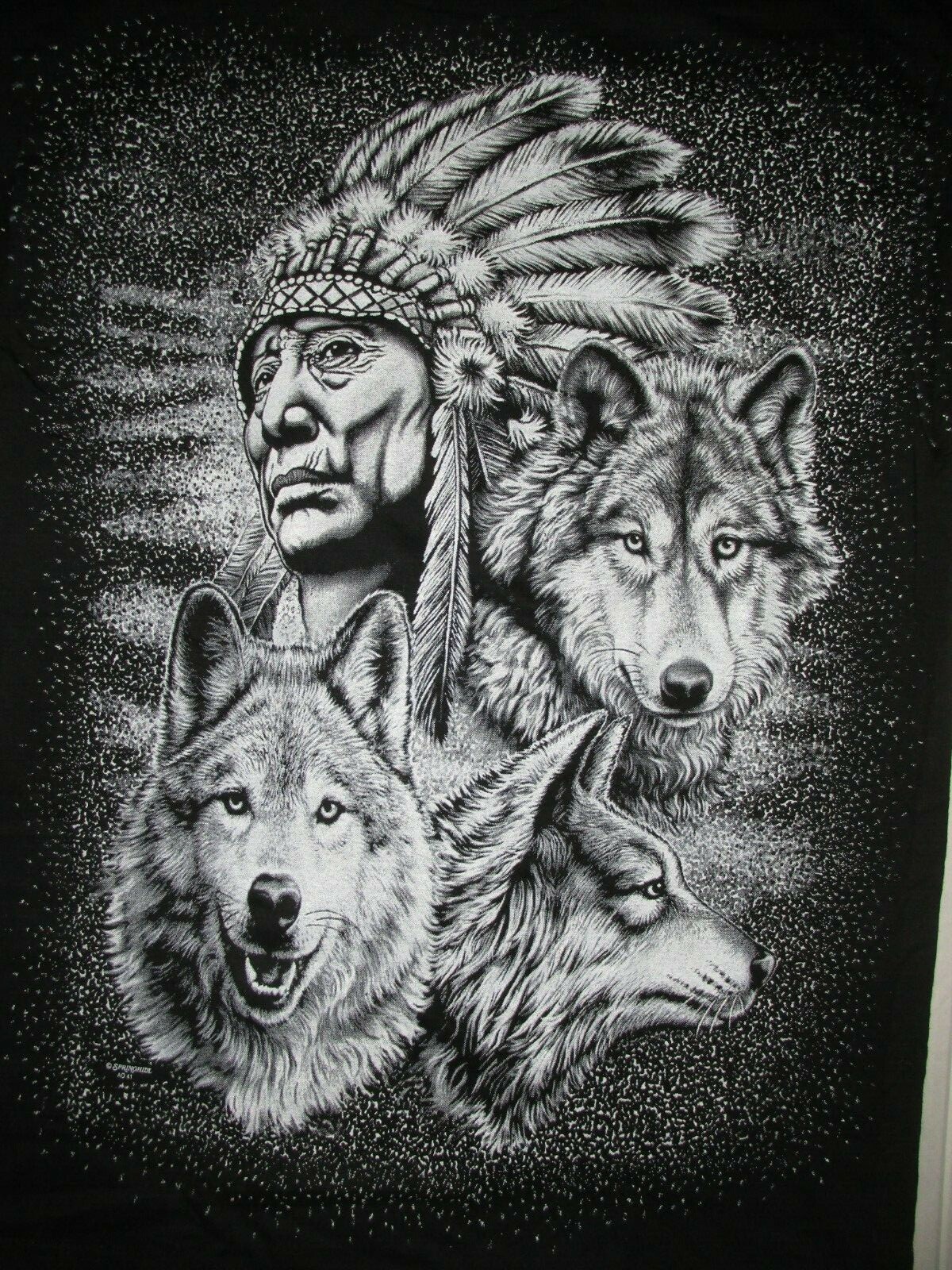 Vintage Tultex Gray Wolf Native American T Shirt Sz L… - Gem