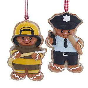 Gingerbread Policeman and Fireman Ornaments, 2 Assorted w | eBay