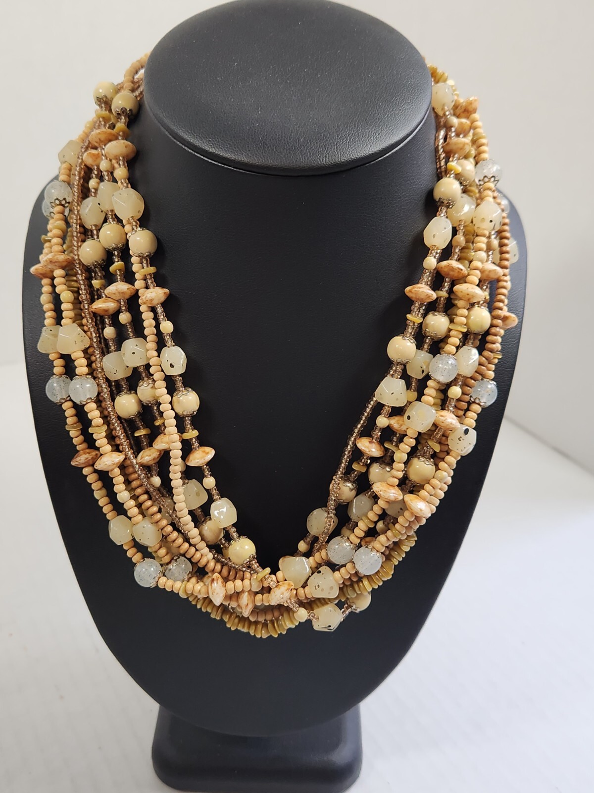 10 Strand*Cream &TAN*ACRYLIC BEAD*Stone*Wood*NECKLACE… - Gem