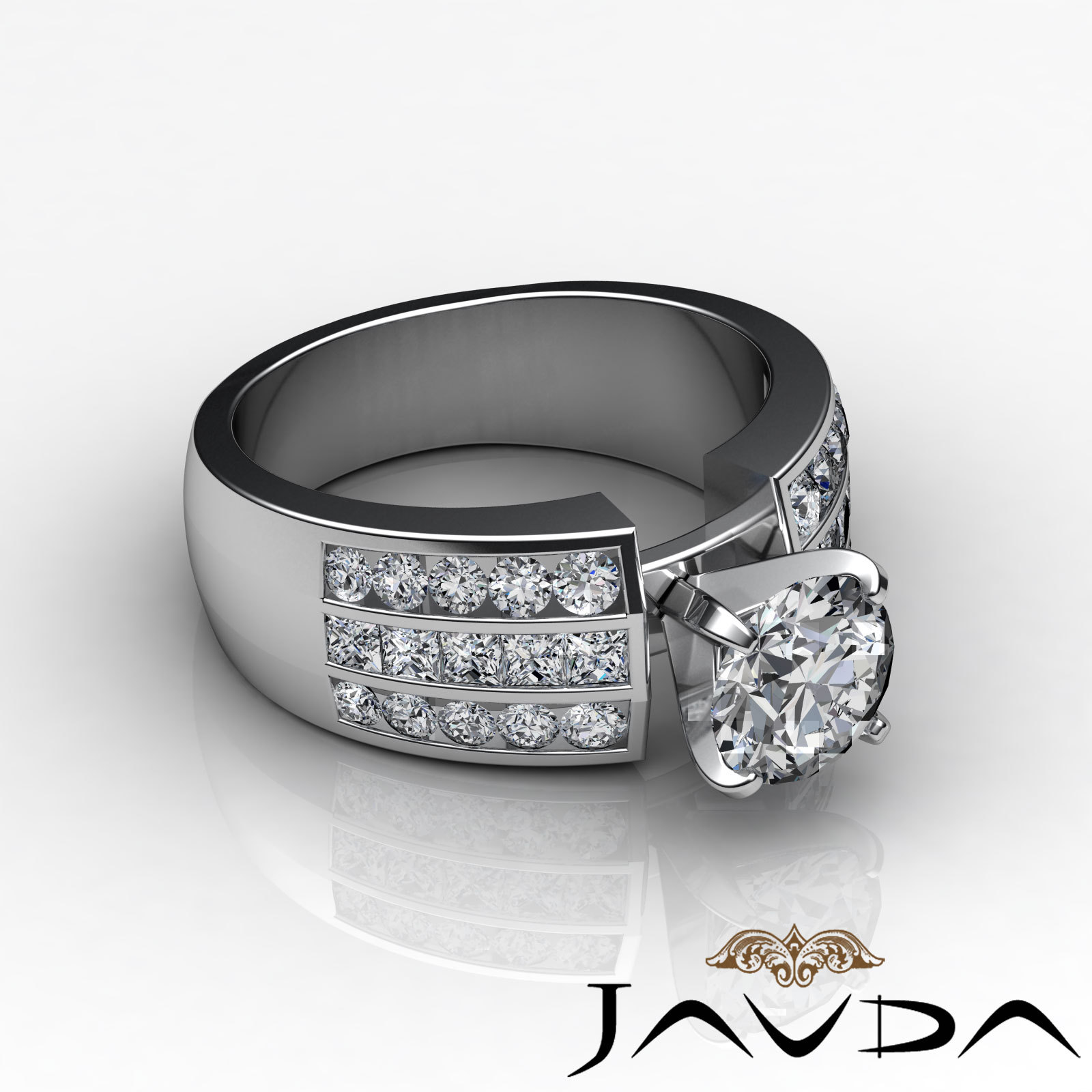 3 Row Channel Set Round Diamond Engagement Ring GIA Certified F Color ...