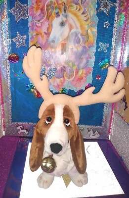 🦄Applause / Hush Puppies Holiday Basset Hound Dog Antlers w/Bell 14 ...