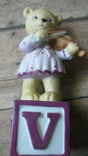 1994 Bronson Letter "V" Violet The Violinist Alpha Block Bear Figurine ...