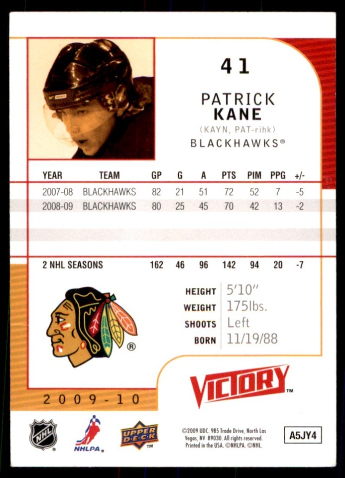 2009-10 Upper Deck Victory Swedish Patrick Kane Chicago Blackhawks #41 ...