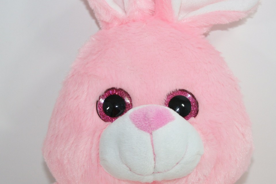 Hug & Luv Plush Pink Bunny Rabbit Green Corduroy Feet Sparkle Eyes 12 ...