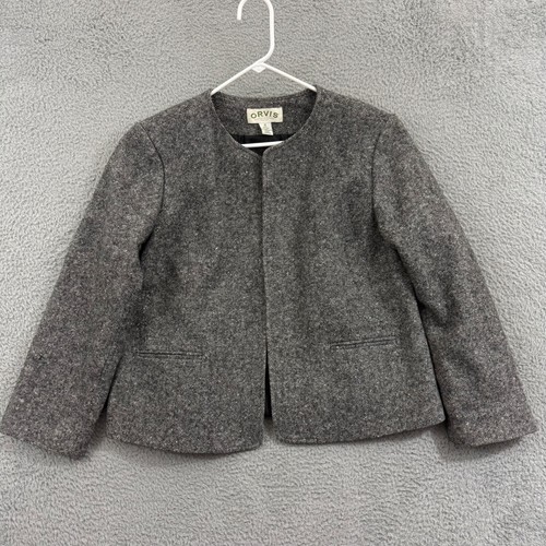 Orvis Blazer Womens 18 Gray Wool Open Front Lined Jacket Tweed Career ...