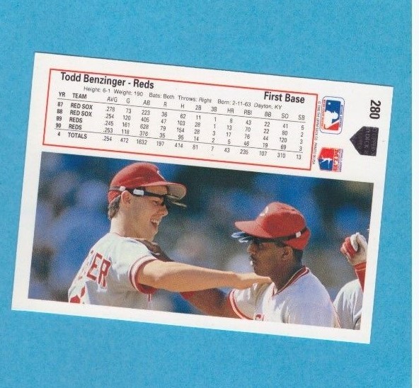 1991 Upper Deck Baseball Card #280 Todd Benzinger Reds | eBay
