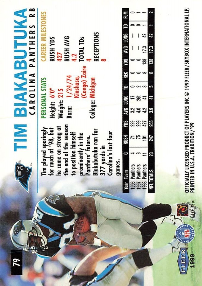 1999 Fleer Tradition #79 Tim Biakabutuka Carolina Panthers | eBay