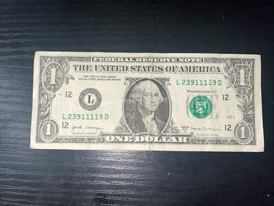 2017A $1 (ONE DOLLAR) NOTE - FANCY SERIAL NUMBER - QUAD 1111 - L 23 ...