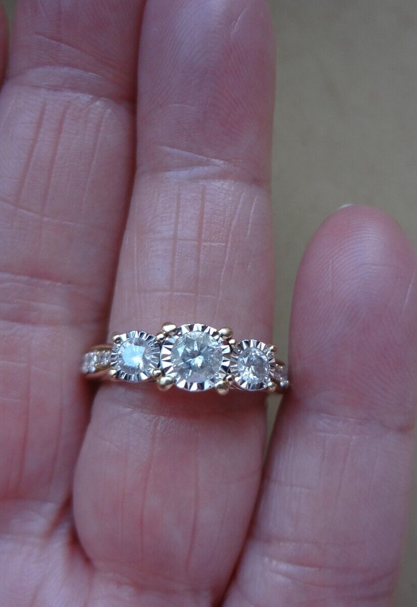 ZEI 14K YG ROUND 3-STONE DIAMOND RING WITH SIDE ACCENTS | eBay