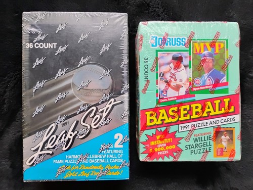 1991 Baseball Box Lot Donruss Series 1 & Leaf Series 2 36 Sealed Packs ...