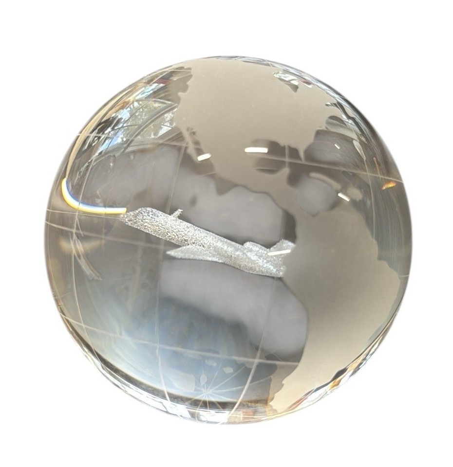 Crystal Glass Etched Frosted Clear Earth World Globe Sphere Airplane ...