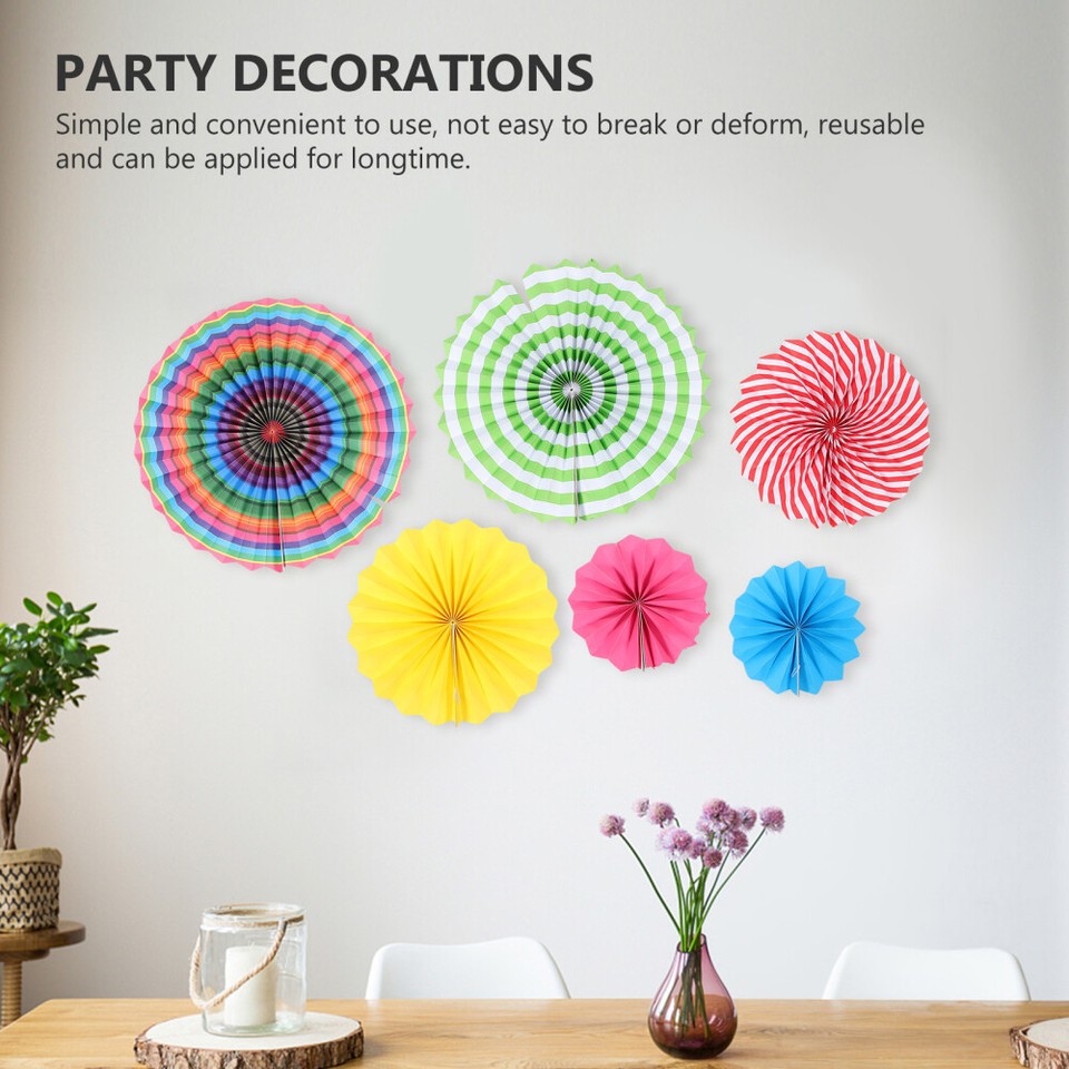 6Pcs Colorful Hanging Paper Fans Wall Background Round Paper Fans ...