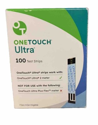 ONE TOUCH ULTRA 2 METER GLUCOSE BLOOD TEST STRIPS Box of 100 CT COUNT ...