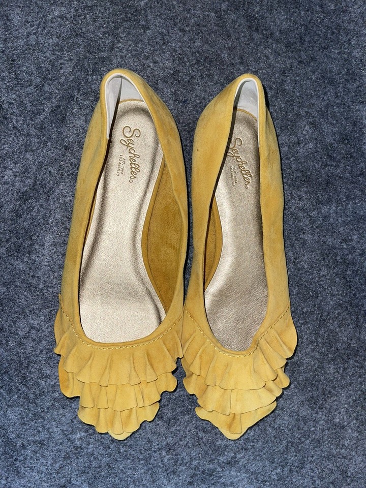 Seychelles Downstage 9 M Ruffled Flats Mustard Yellow Suede Women's | eBay