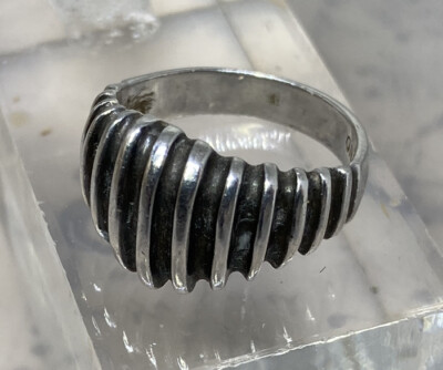 Vtg. Scandinavian Style ND 925 Sterling Ribbed Dome Cigar Band Ring sz5 ...